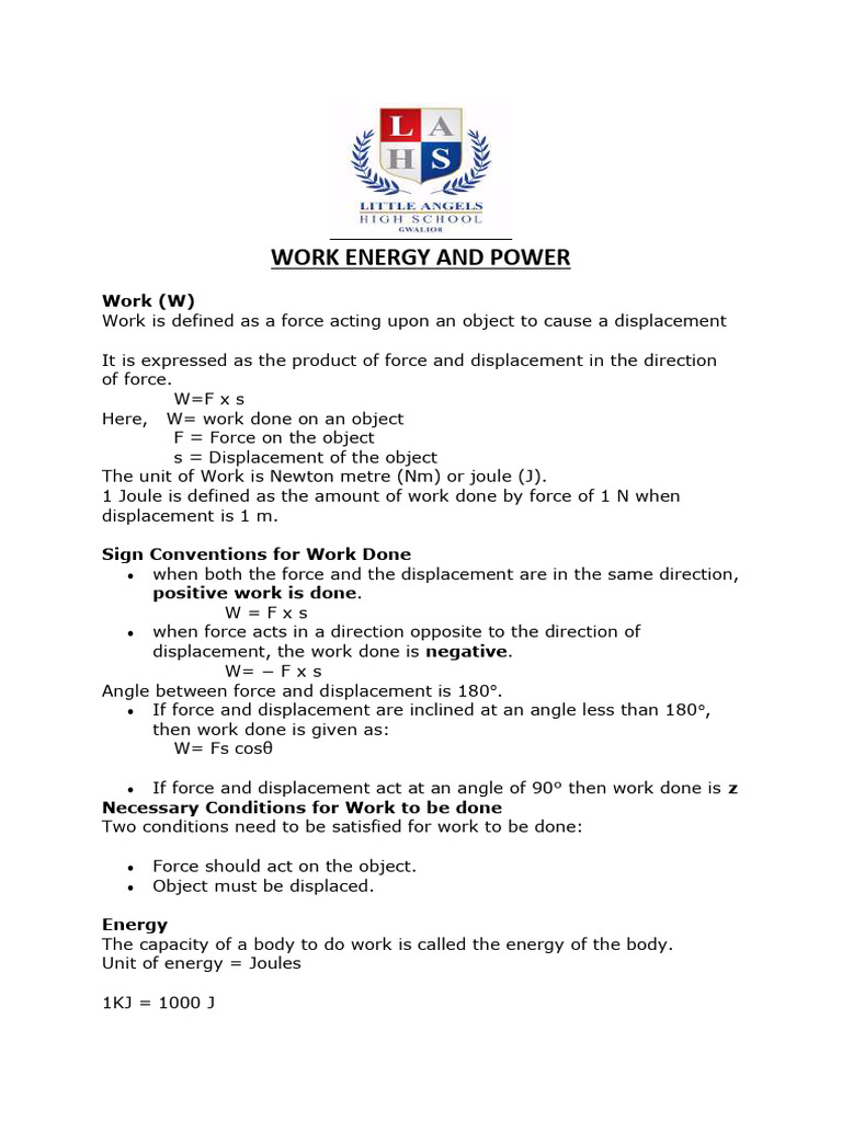 Work, Energy Study Material Part 1 | PDF | Potential Energy | Force