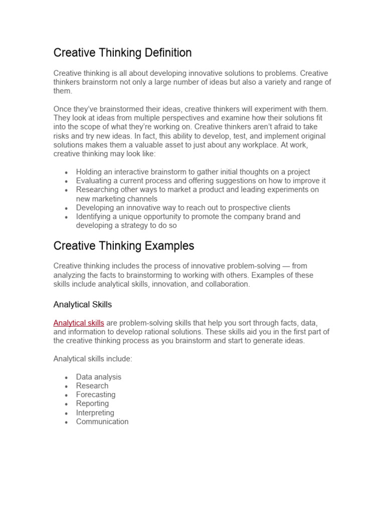 Creative Thinking Definition | PDF | Creativity | Thought