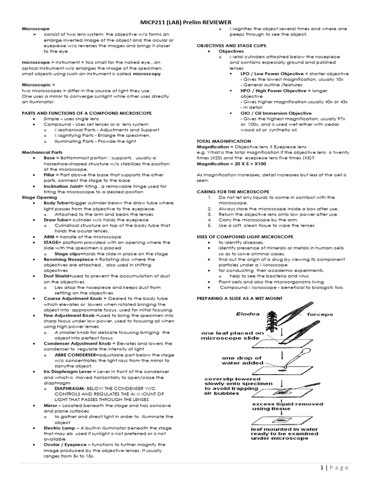 Micp211 (Lab) Reviewer | PDF | Microscope | Optics