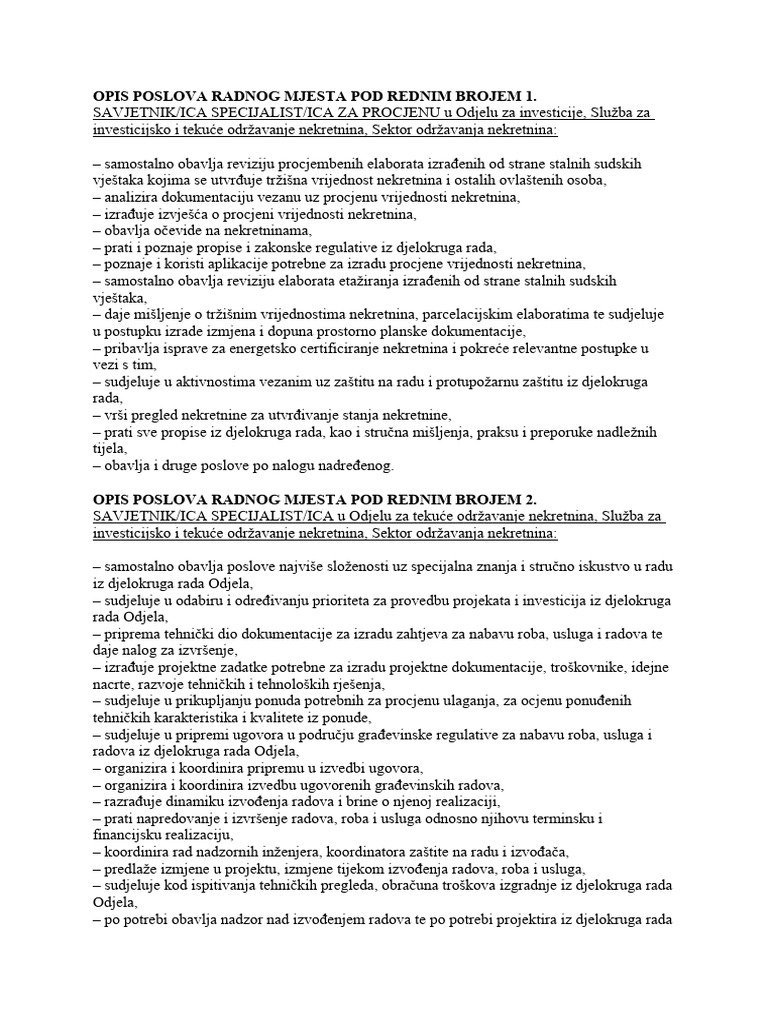 OPIS POSLOVA | PDF