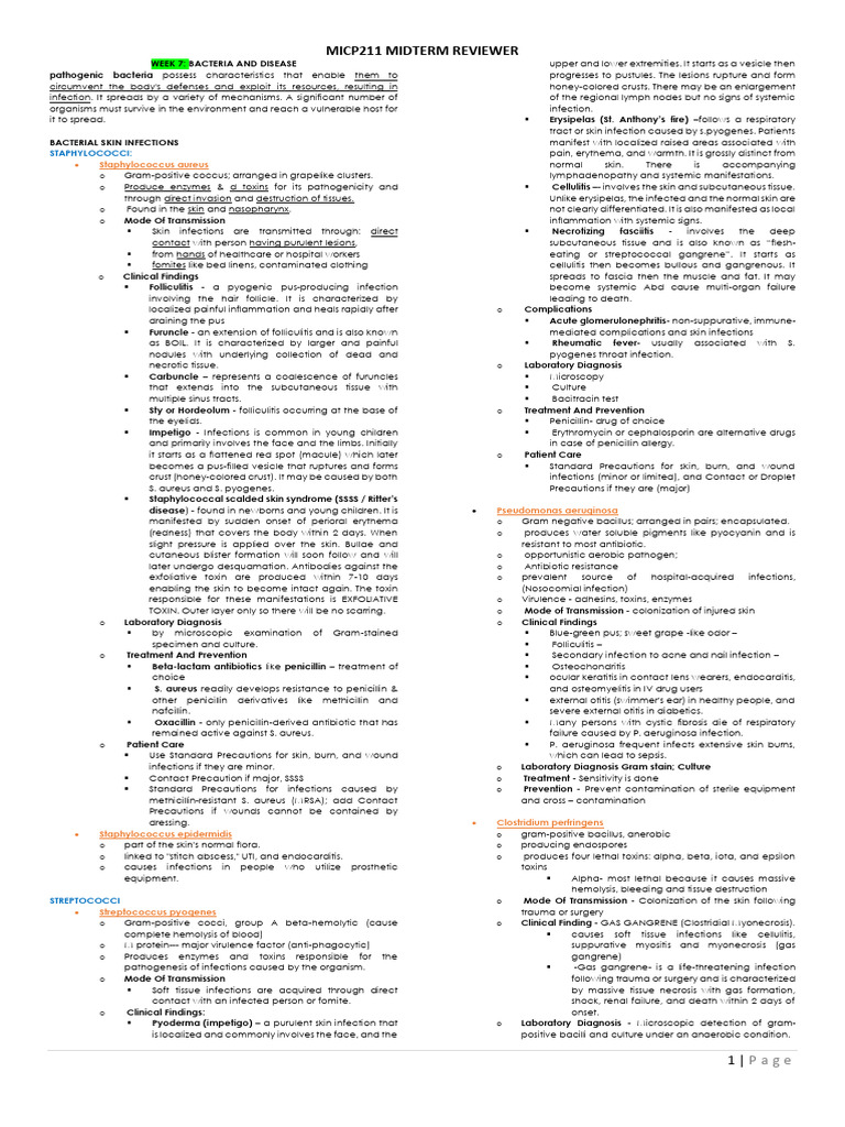 Micp211 (Lec) Midterm Reviewer | PDF | Streptococcus | Infection
