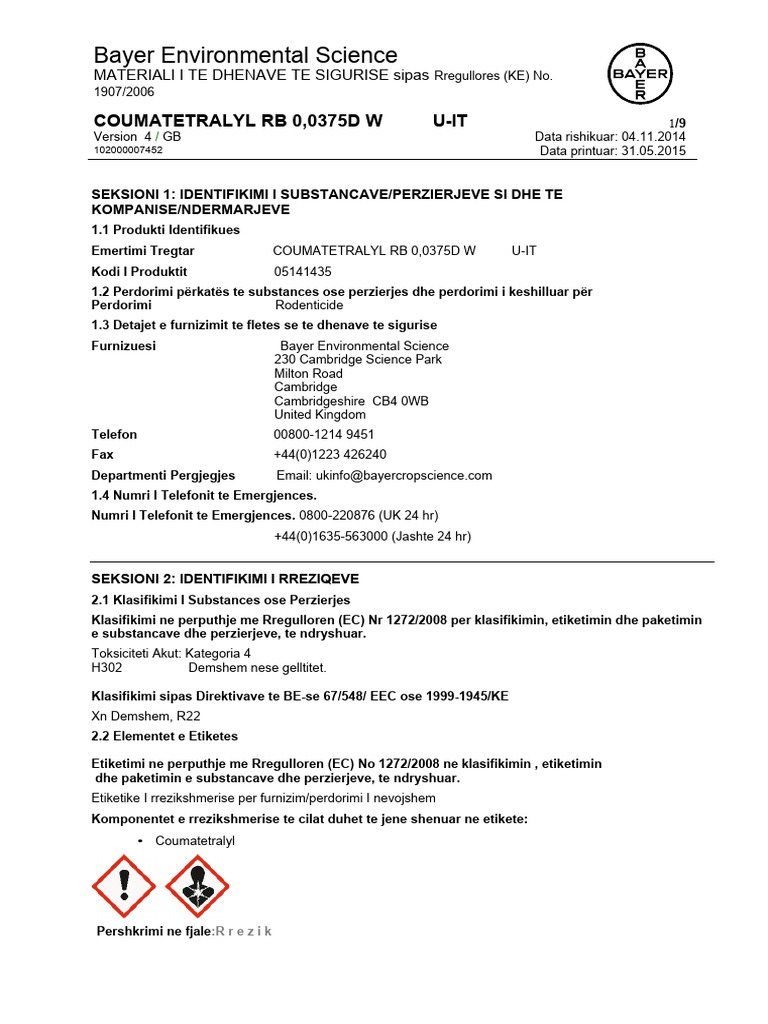 Coumatetralyl MSDS | PDF