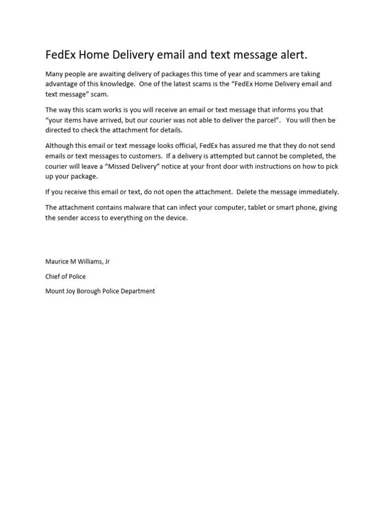 FedEx Home Delivery Email and Text Message Alert | PDF | Computers