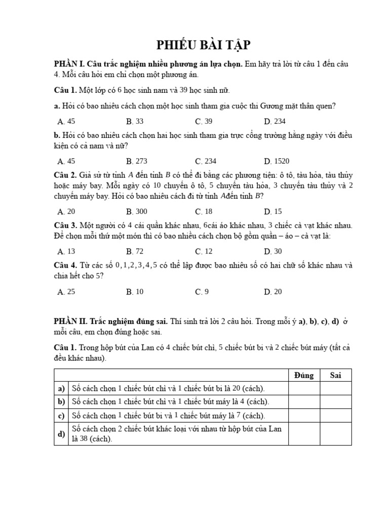 PHIẾU BÀI TẬP 10D1 (QTĐ) | PDF