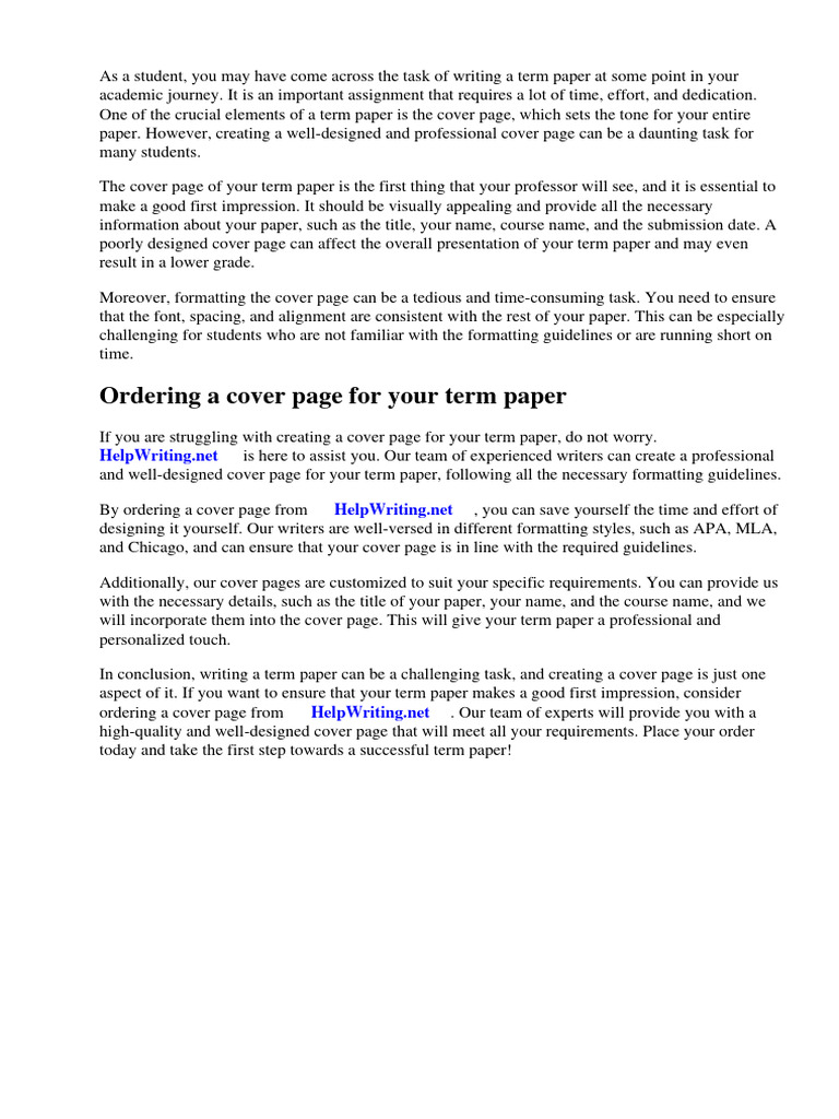 Cover Page For Term Paper | Download Free PDF | Essays | Academic ...