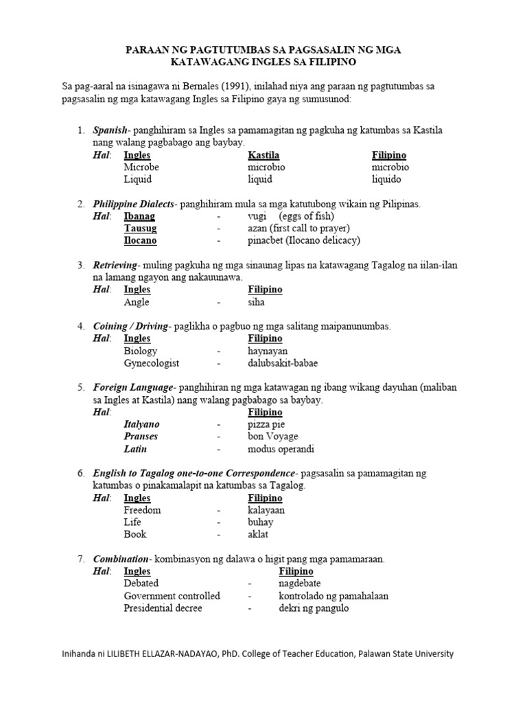 Paraan NG Pagtutumbas Sa Pagsasalin NG Mga | PDF