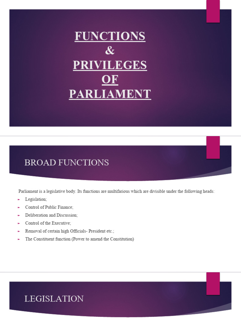 Functions and Privileges of Parliament | PDF | Bill (Law) | Separation ...