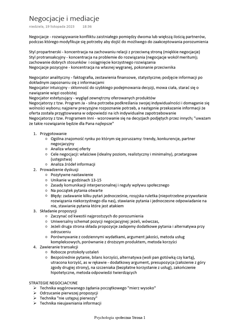 Negocjacje I Mediacje | PDF