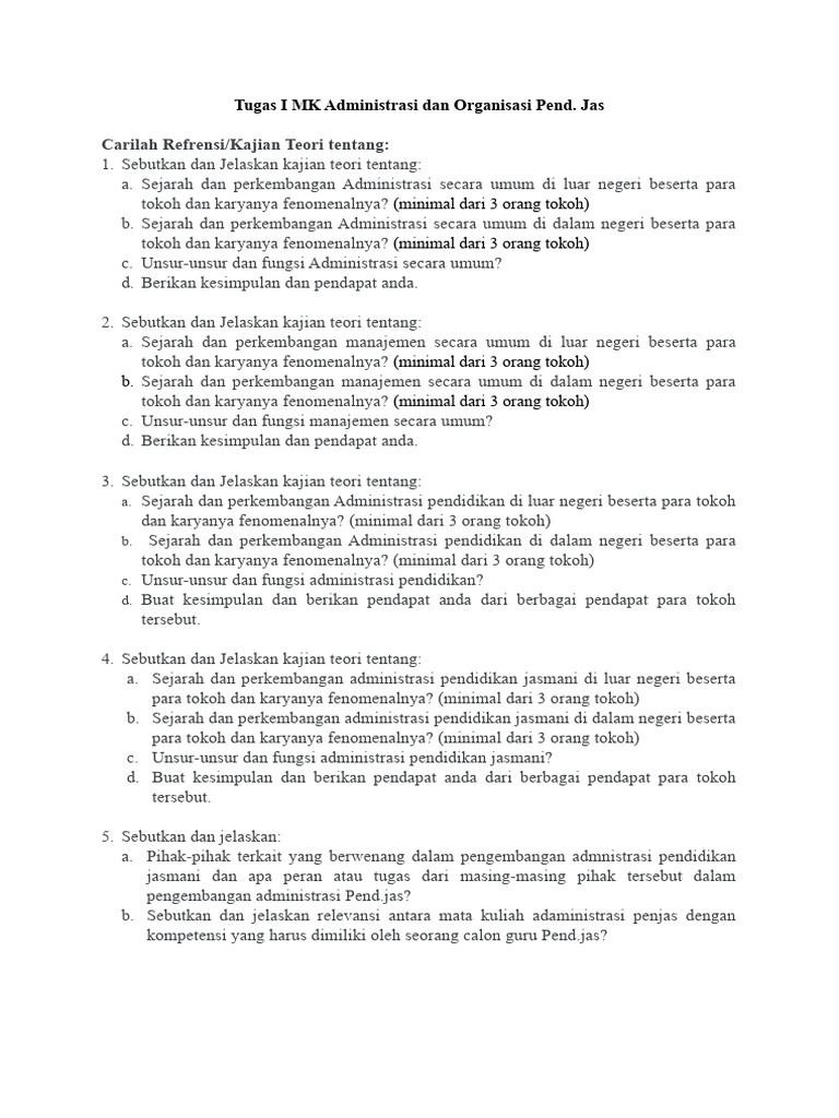 Tugas MK Administrasi Dan Organisasi Pend. .Jas... MBKM | PDF