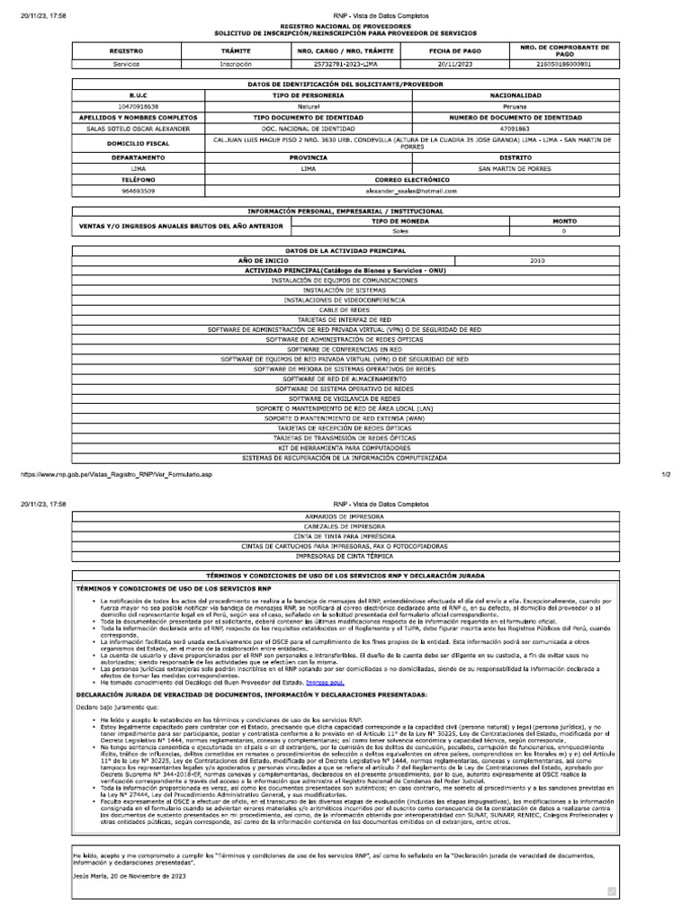 REGISTRO - RNP SERVICIOS | PDF