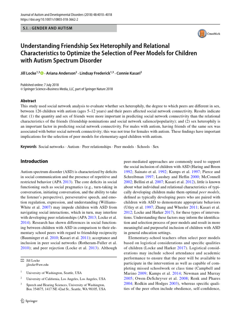 Understanding Friendship Sex Heterophily and Relational.... | Download Free PDF | Autism ...