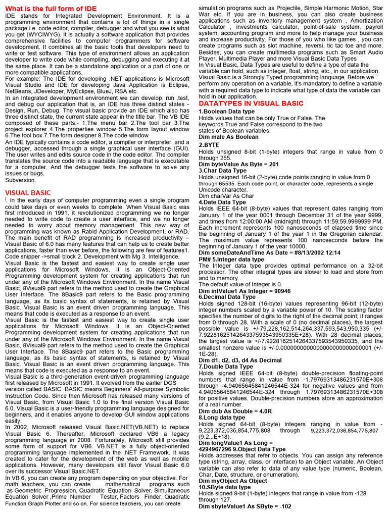 2.BYTE: Visual Basic | PDF | Control Flow | Integrated Development Environment