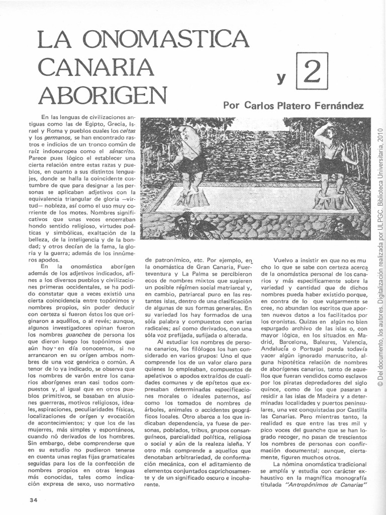 La Onomastica Canaria Aborigen: Por Carlos Platero Fernández | PDF ...