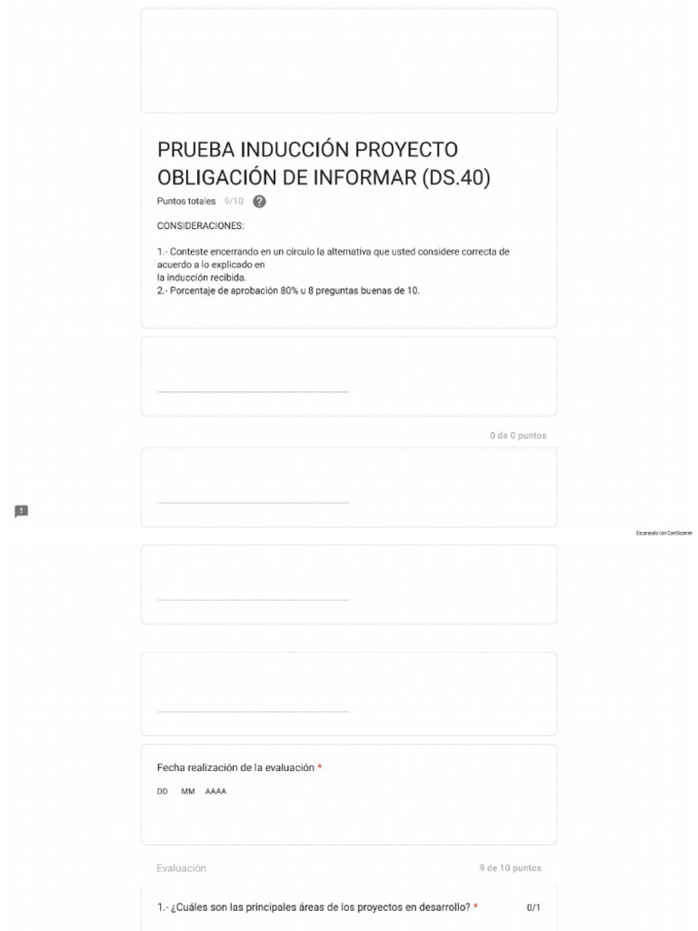 Prueba Inducción Proyecto Obligación de Informar (DS.40) | PDF