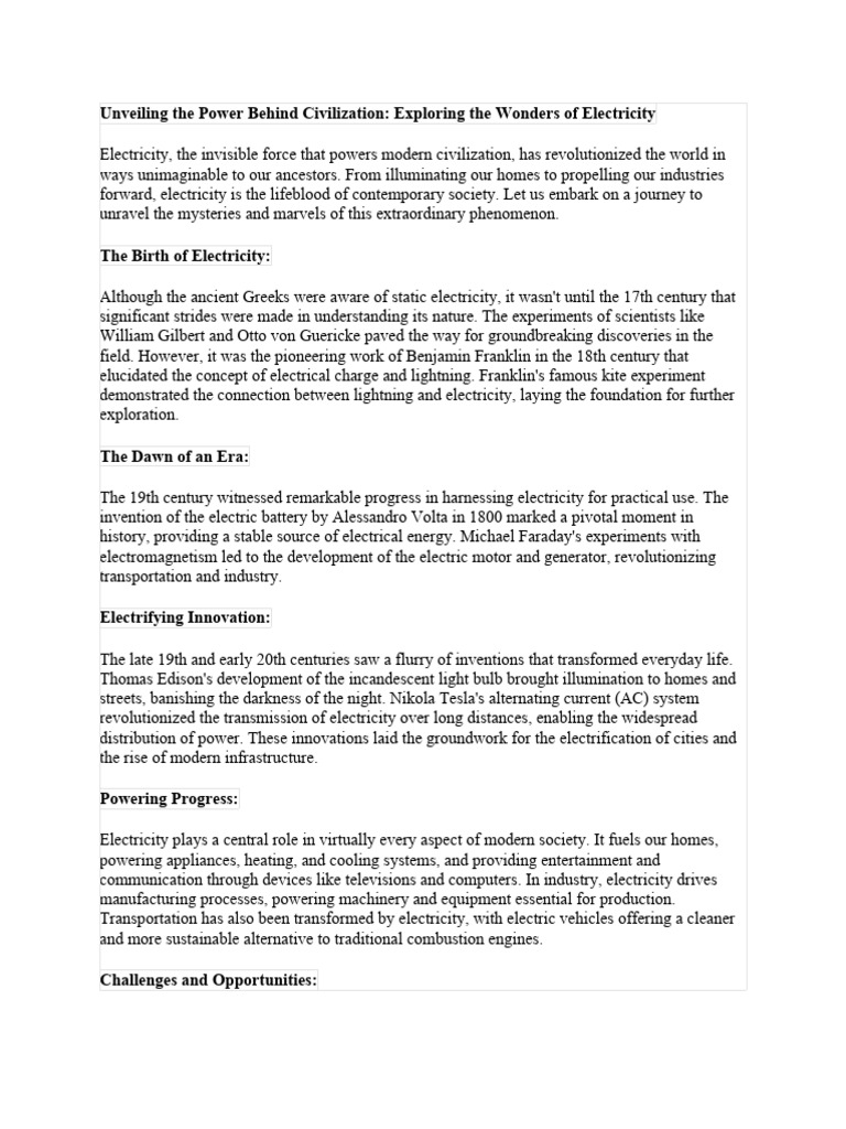 Unveiling the Power Behind Civilization | PDF | Electricity | Renewable ...