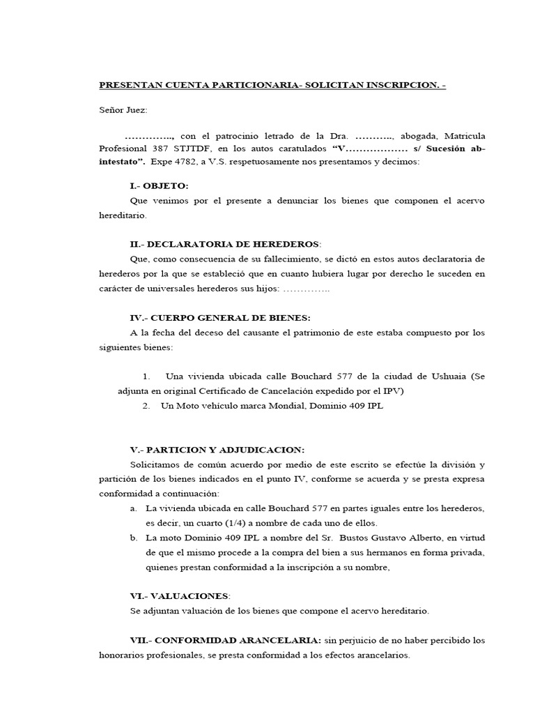 Cuenta Particionaria - Modelo | PDF | Justicia | Crimen y violencia