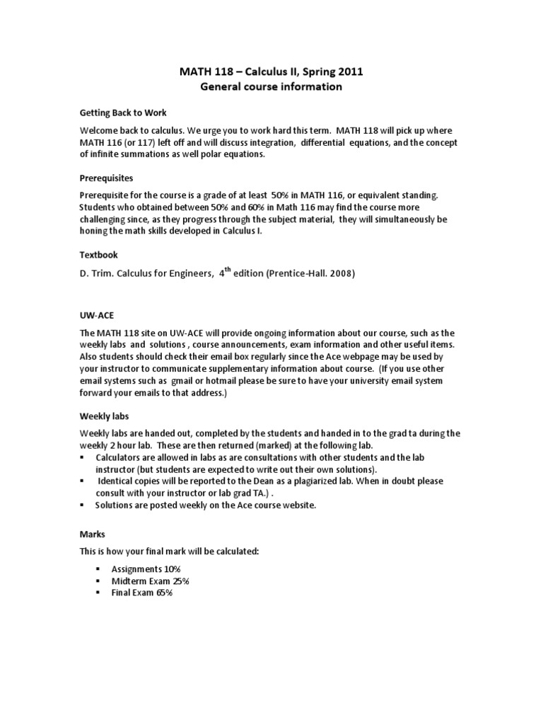 S11 Math118 Course Syllabus | PDF | Academic Integrity | Test (Assessment)