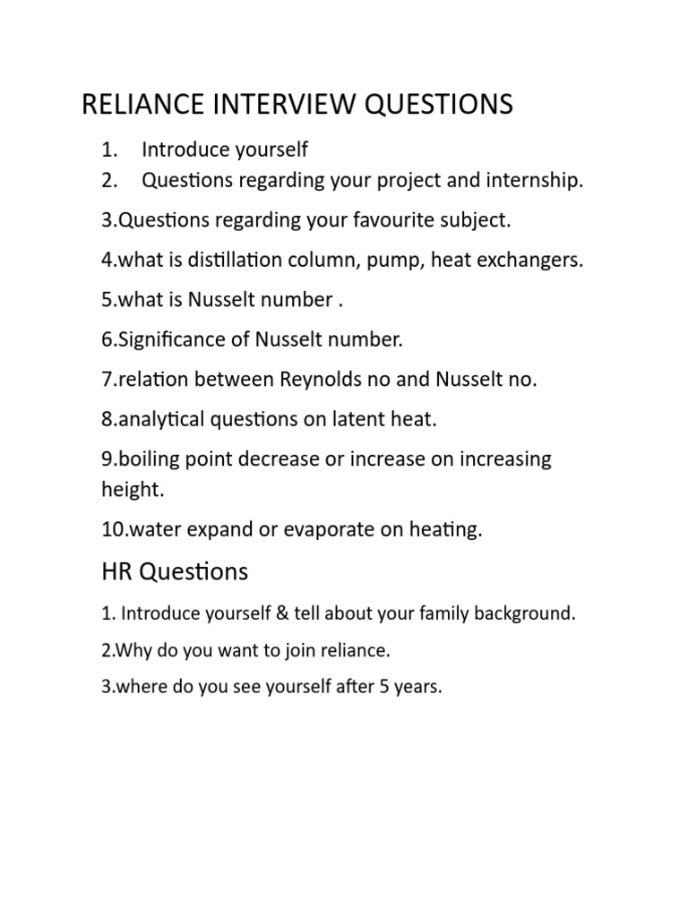Reliance Interview Questions | PDF