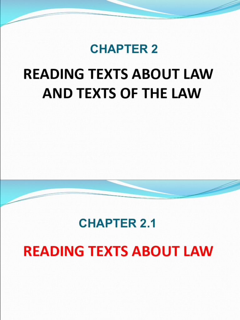 CHAPTER 2. Reading Texts About Law and Texts of The Law | PDF | Plain Meaning Rule | Statutory ...