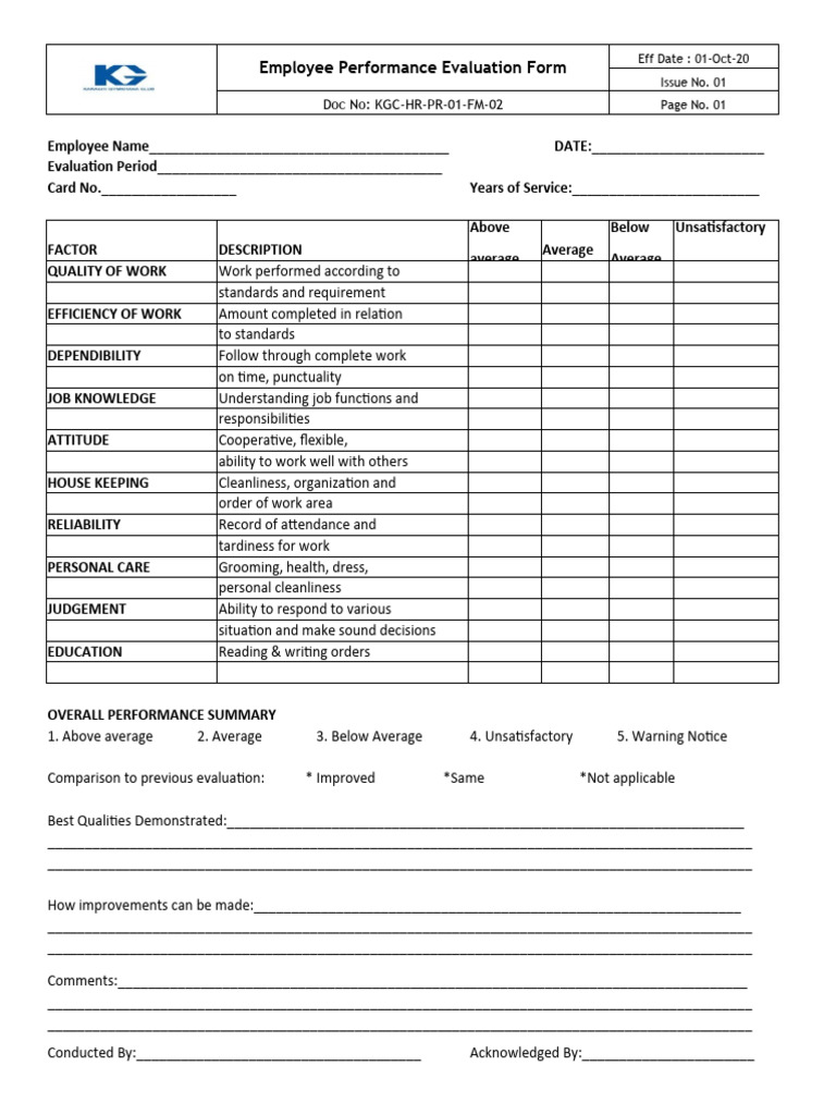 04 Employee Performance Evaluation Form-FM-04 | PDF | Performance Appraisal | Cognition