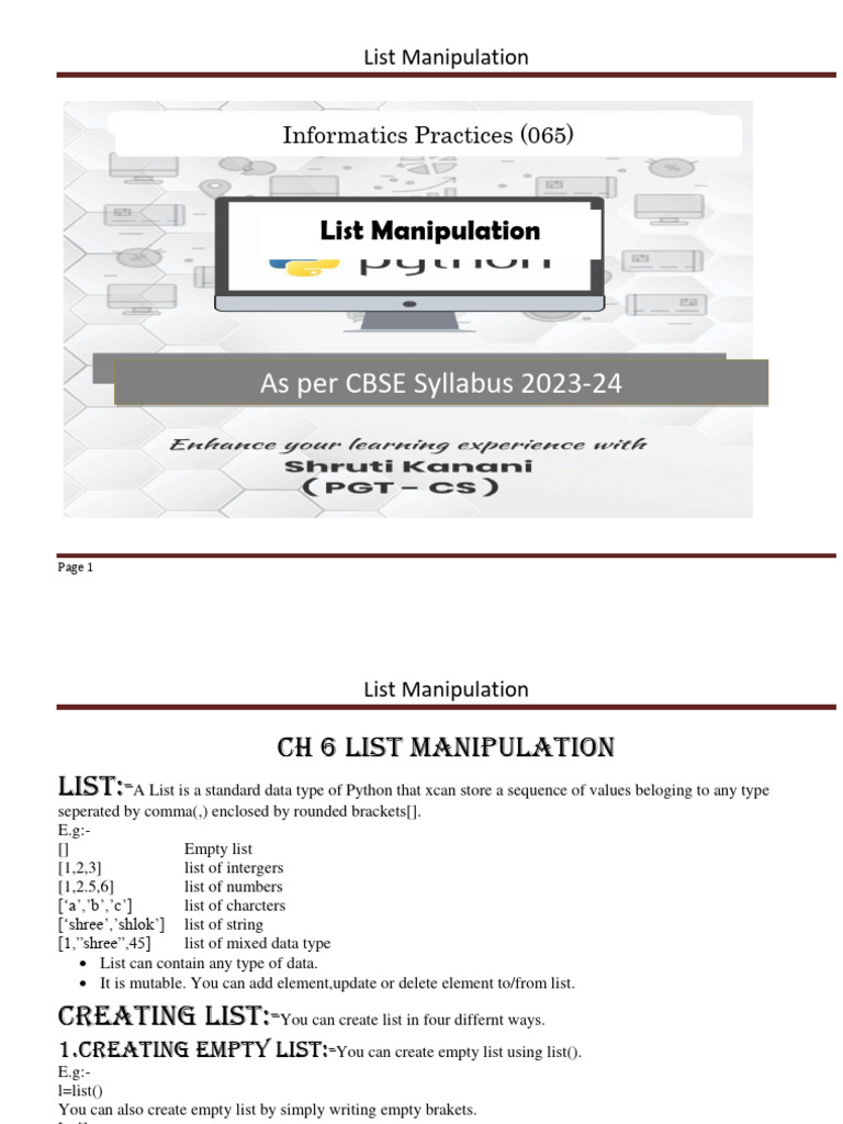 List Manipulation | PDF | Bracket | Computer Science
