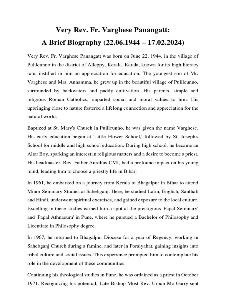 Biography of Fr. Varghese | PDF