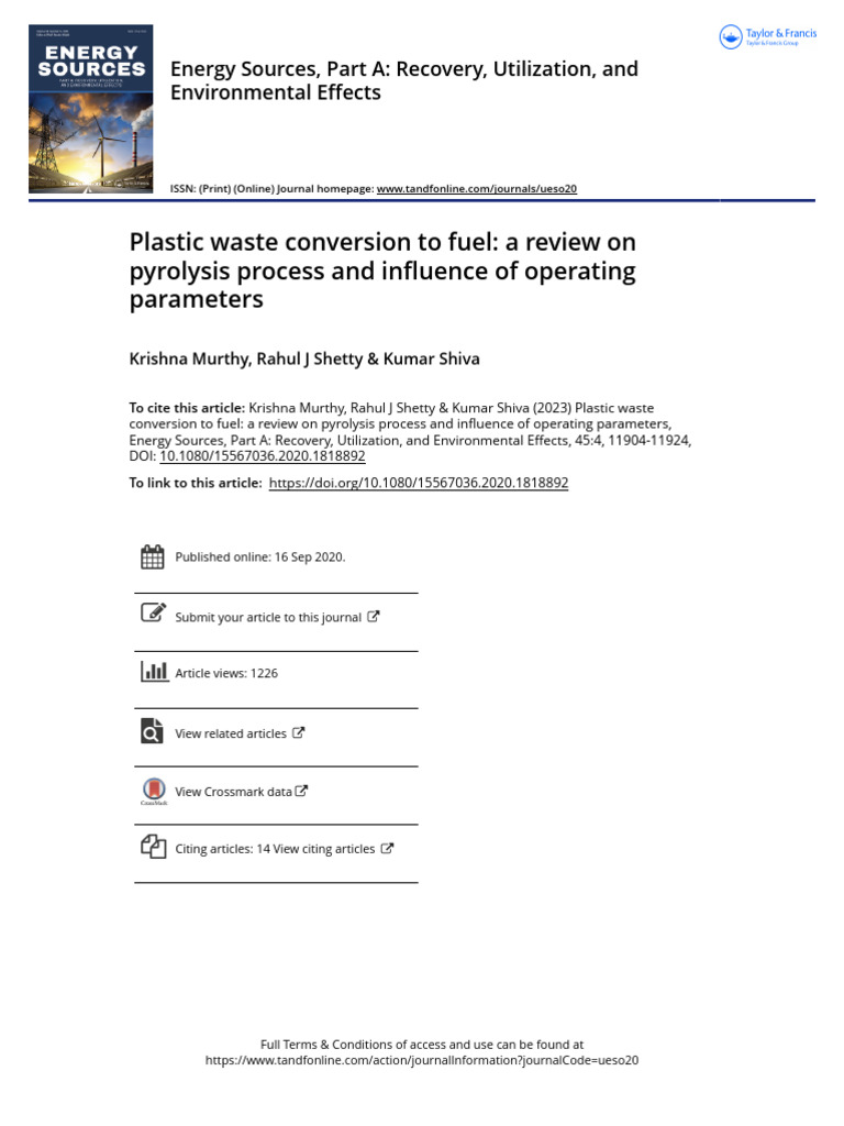 Plastic Waste Conversion To Fuel A Review On Pyrolysis Process and ...