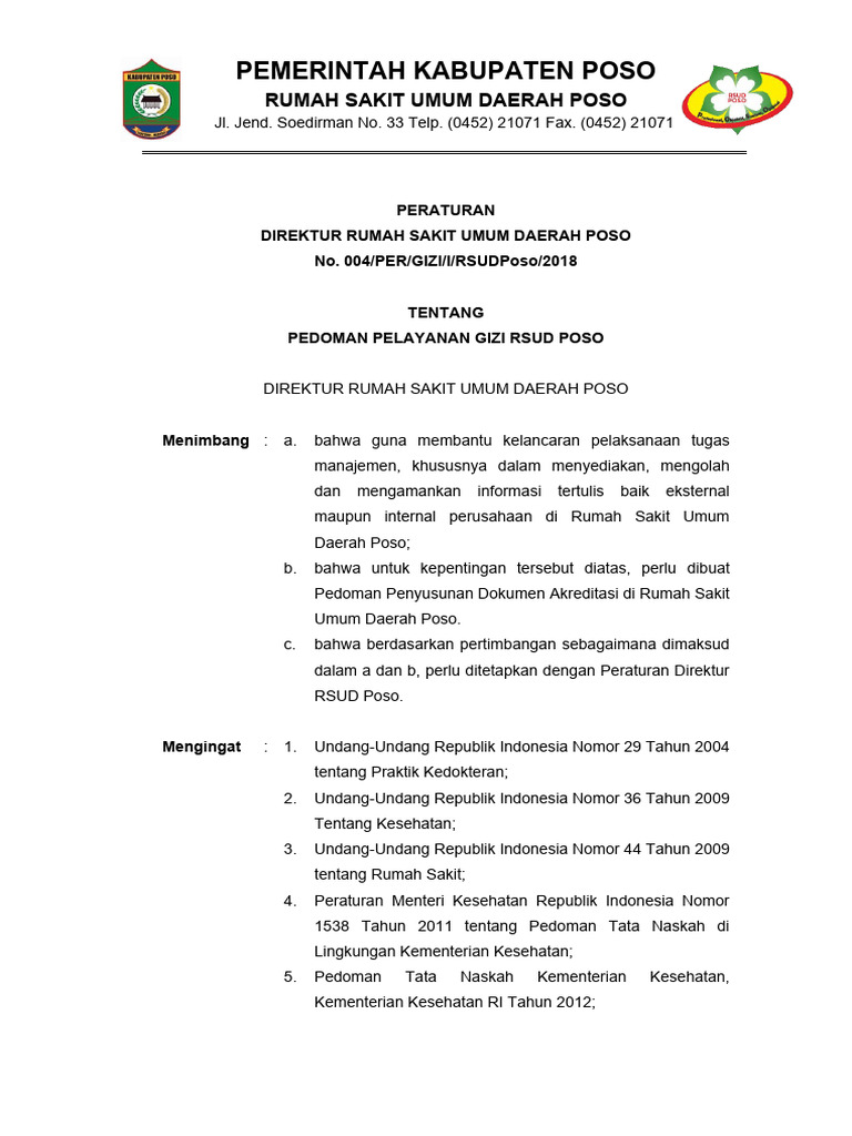 SK Pedoman Pelayanan Gizi RS | PDF