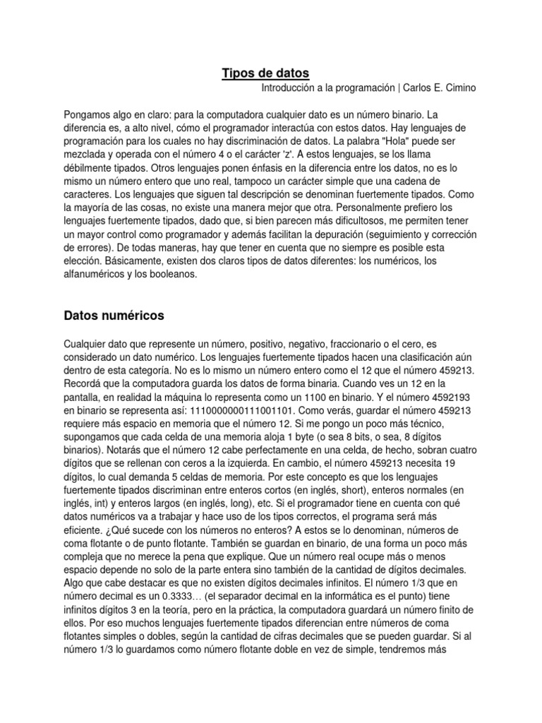 Tipos de Datos | PDF | Lenguaje de programación | Decimal