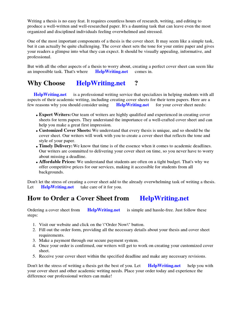 Term Paper Cover Sheet | PDF | Thesis | Apa Style