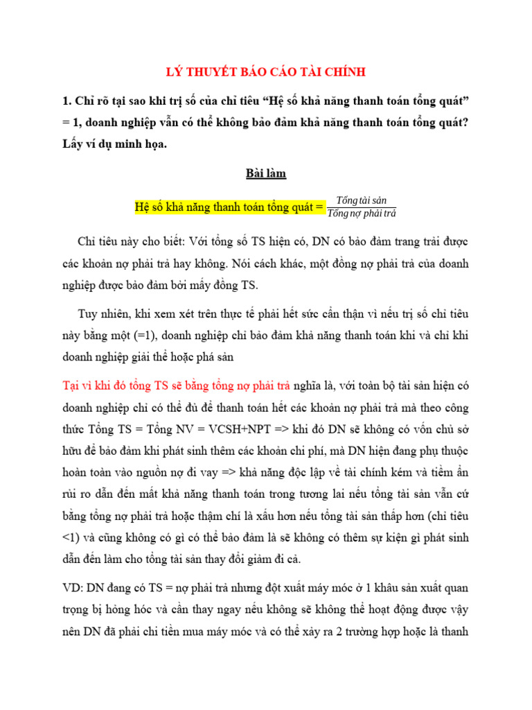 Lý Thuyết - PTBCTC - NHH | PDF