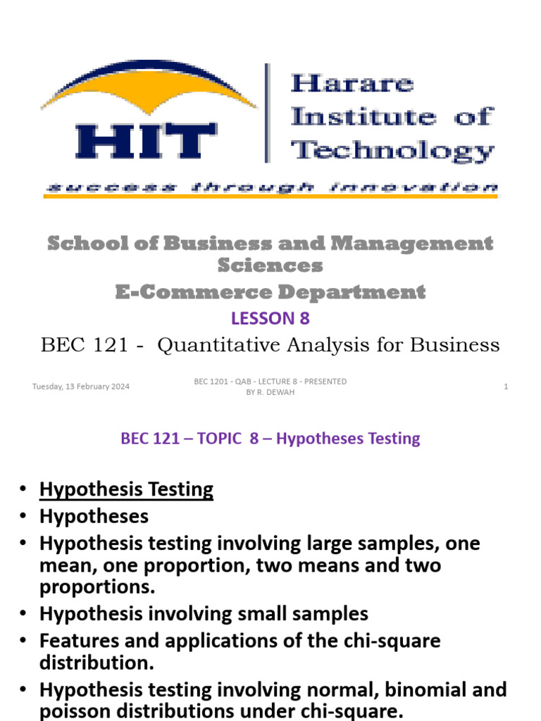 Bec 121 - Lesson Eight - Qab - Final | PDF | Null Hypothesis | Hypothesis