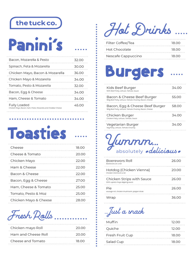 Tuckshop Menu | PDF | Hamburgers | Salad