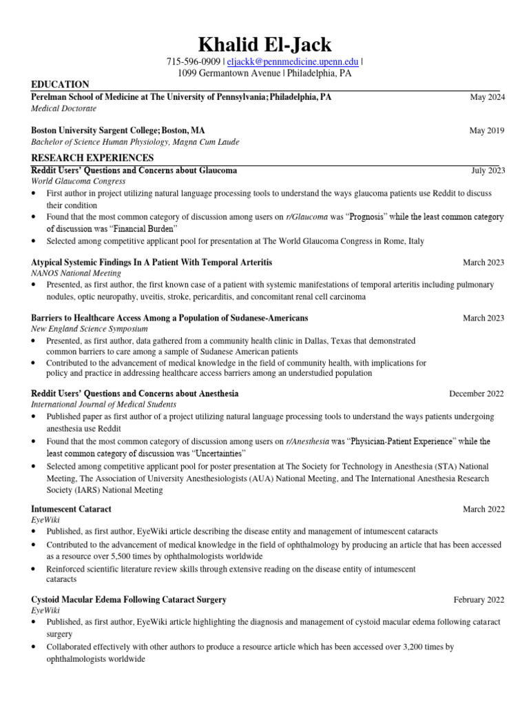 Khalid EL-Jack CV Updated 2023 | PDF | Ophthalmology | Cataract