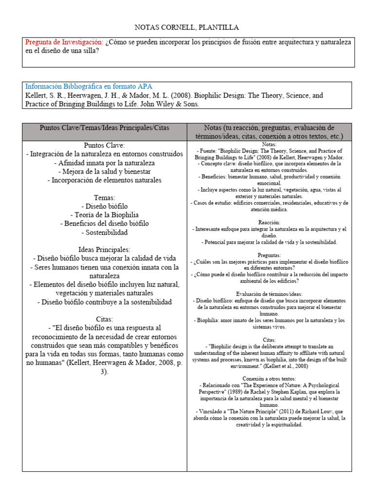 Notas Cornell, Plantilla | PDF | Diseño | Evaluación del ciclo de vida