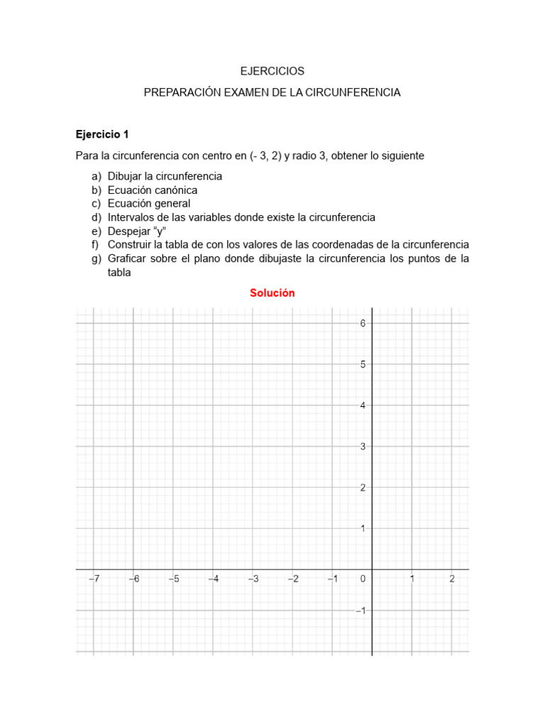 Ejercicios Preparacion Examen Circunferencia | PDF | Ecuaciones | Objetos matemáticos