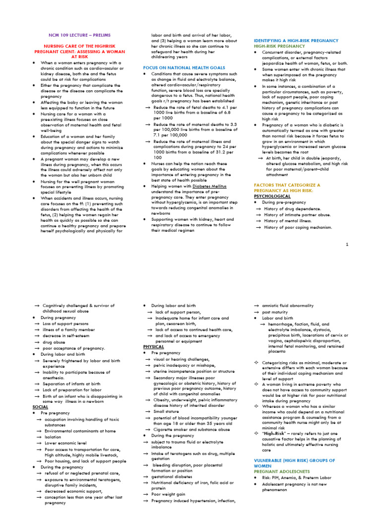NCM 109 Lecture - Prelims | PDF | Pregnancy | Childbirth