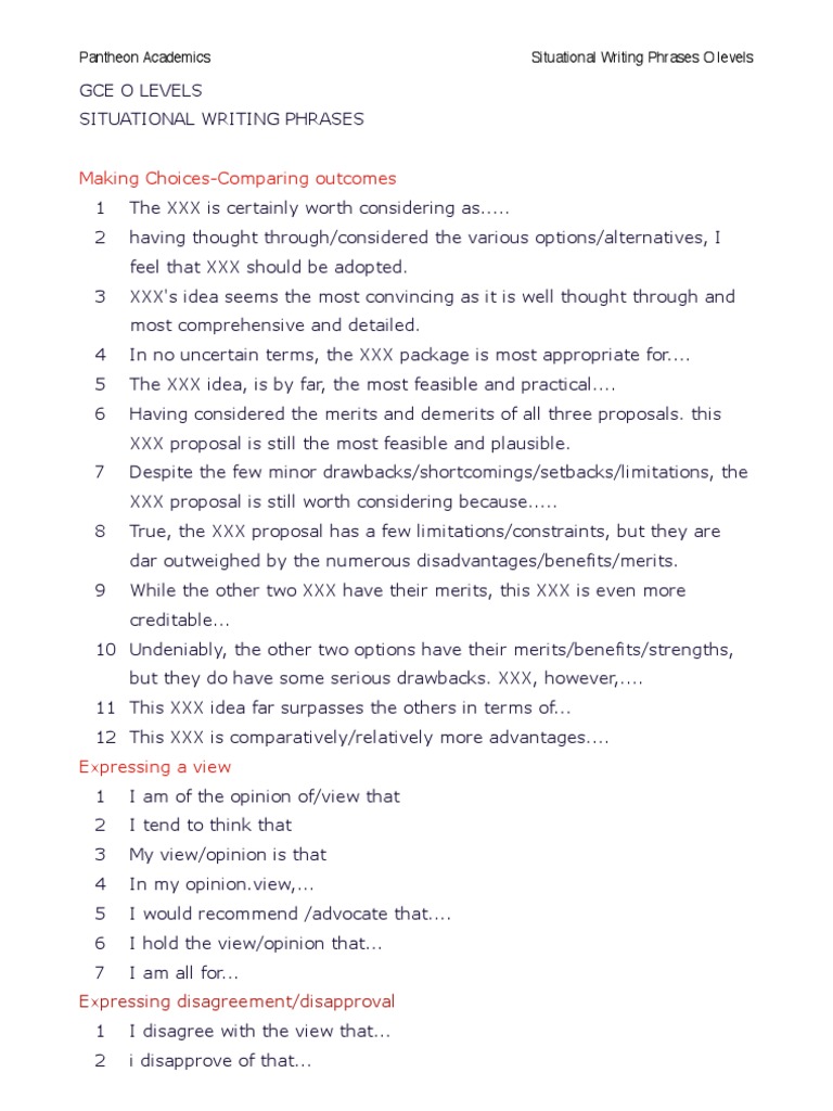 O Level Situational Writing Phrases | PDF