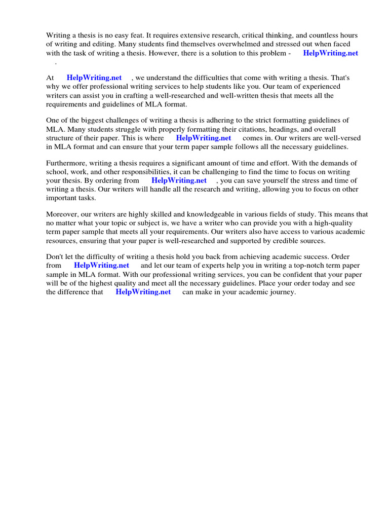 Thesis Writing Help in MLA Format | PDF | Essays | English Language