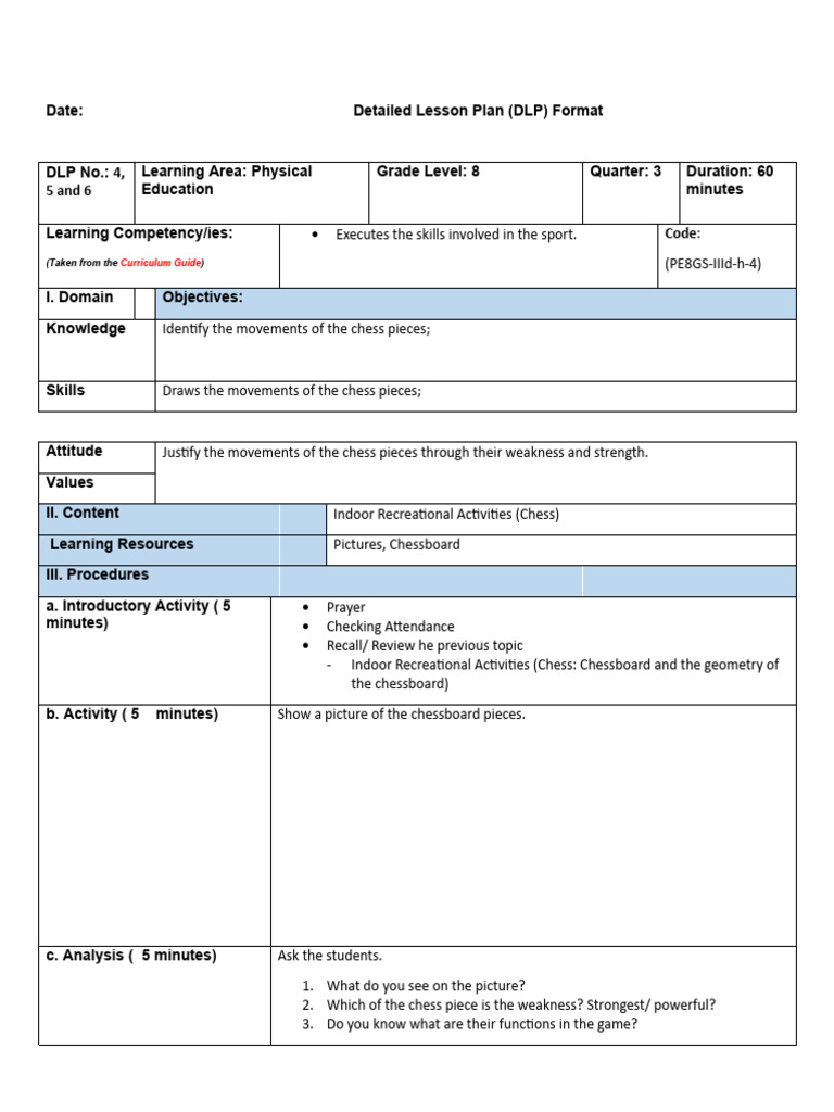 Iplan Pe 8-3rd Quarter - 4-6 | PDF | Chess | Board Games