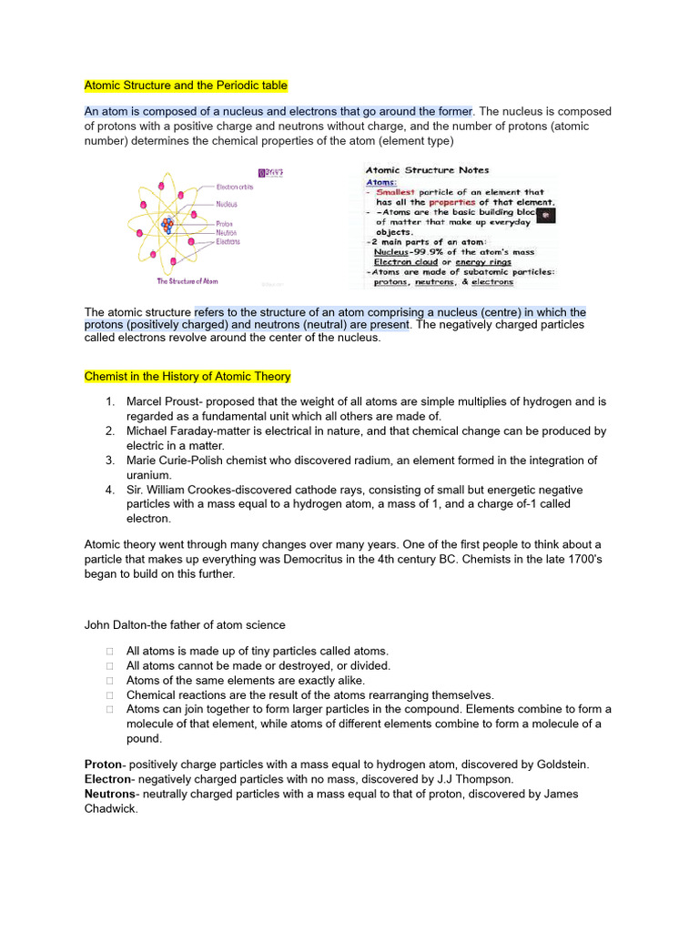 Atomic Structure and The Periodic Table | PDF | Atoms | Periodic Table