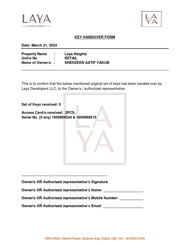 LH Key Handover (Retail Unit) | PDF | Dubai | Justice