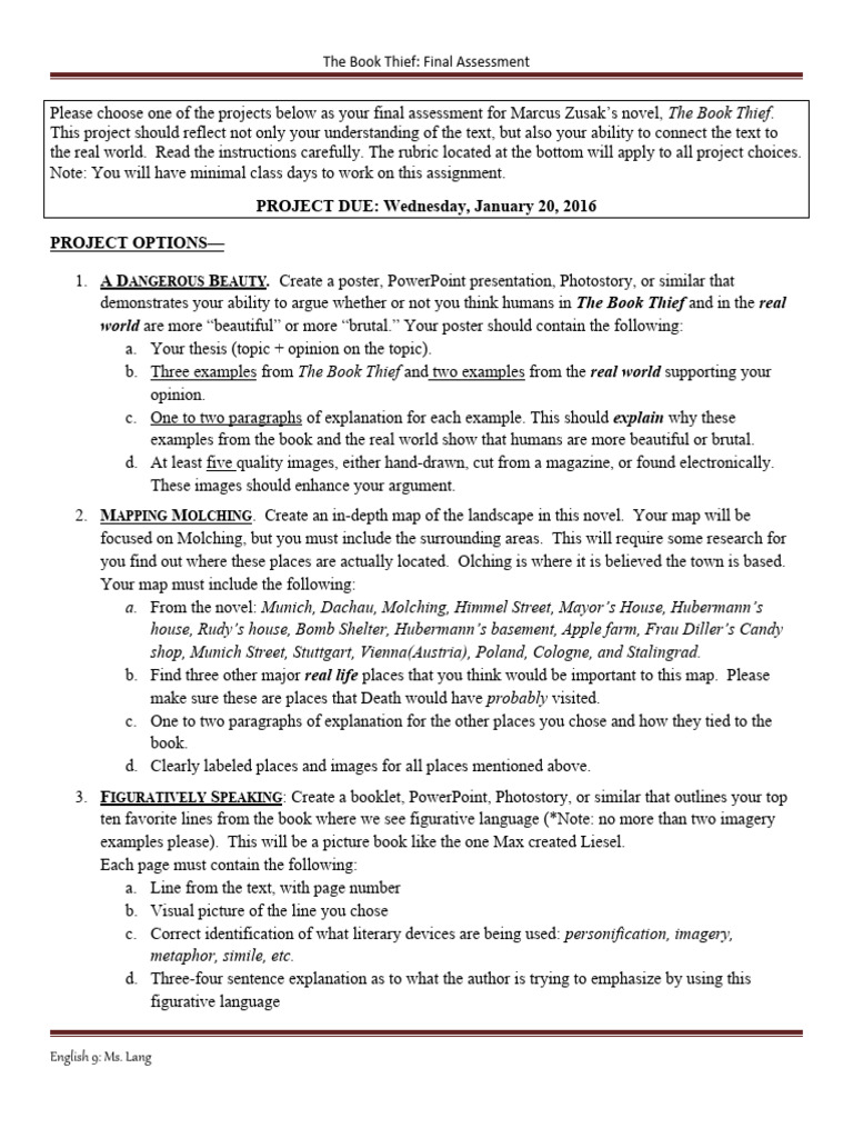 Book Thief Project Options Overview | PDF | Poetry