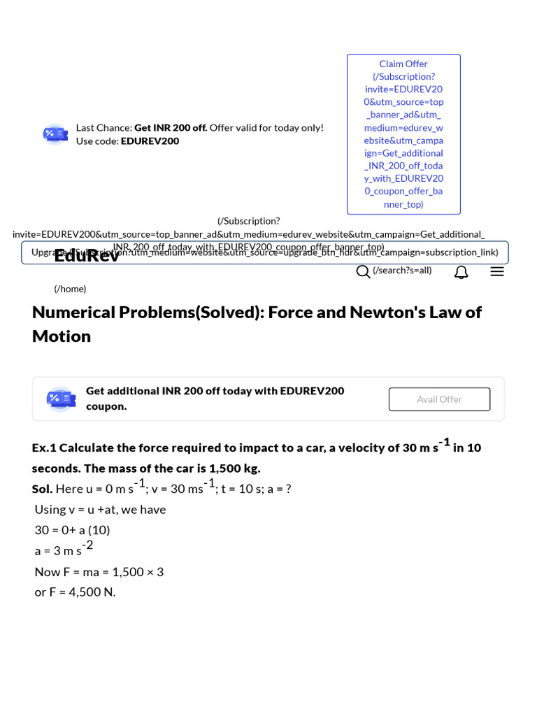 Numerical Problems (Solved) - Force and Newton's Law of Motion ... Numerical Problems (Solved) - Force and Newton's Law of Motion ...