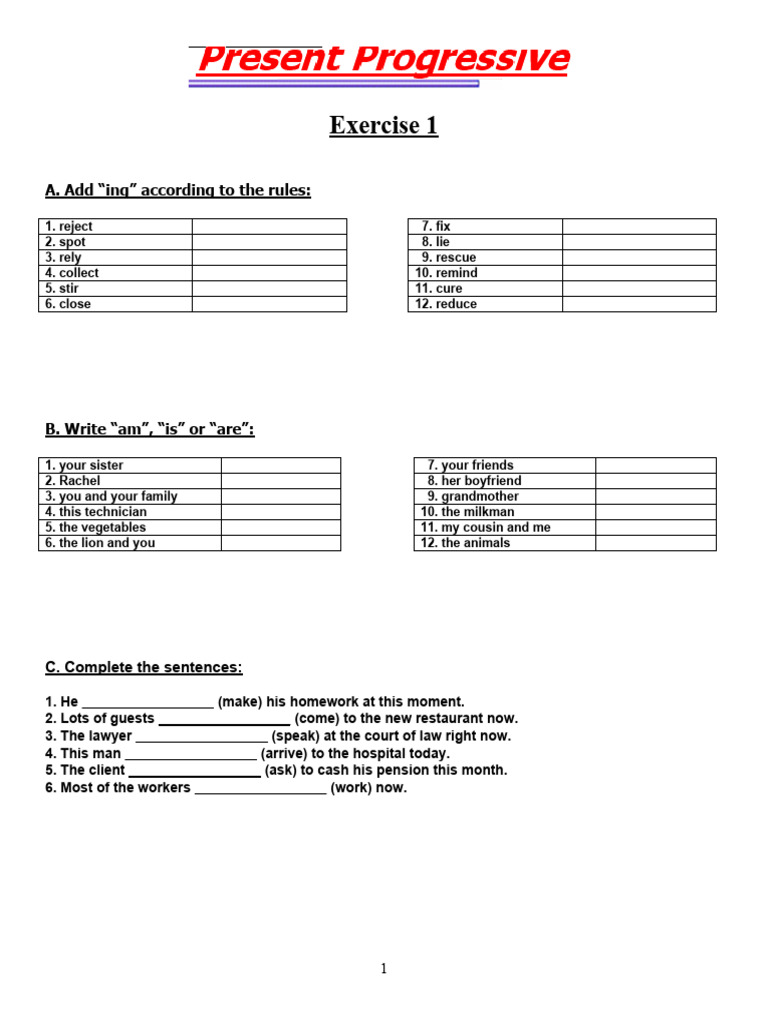 Present Peogressive Woorksheet | PDF