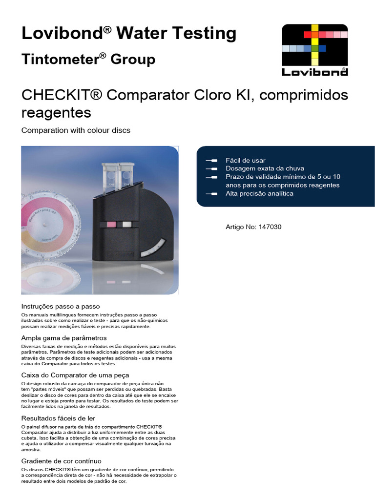 Lovibond - Checkit® Comparator Cloro KI, Pastilhas - Folha de Dados ...