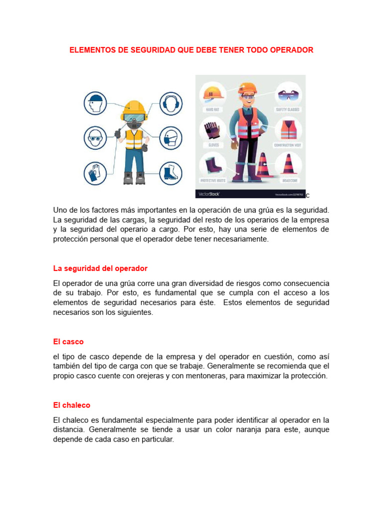 Elementos de Seguridad Que Debe Tener Todo Operador | PDF | Guante ...