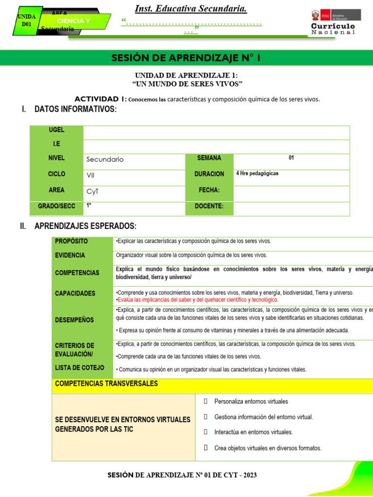 1º Ses-Act 1-Cyt U1 | PDF | Aprendizaje | Maestros