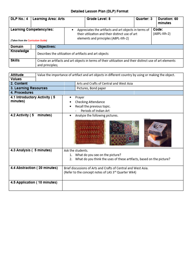 Iplan Arts 8-3rd Quarter - 4 | PDF | Lesson Plan | Cognitive Psychology