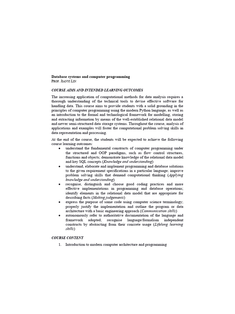 2I4A_Database_systems_computer_programming_Lin | PDF | Databases | Computer Programming